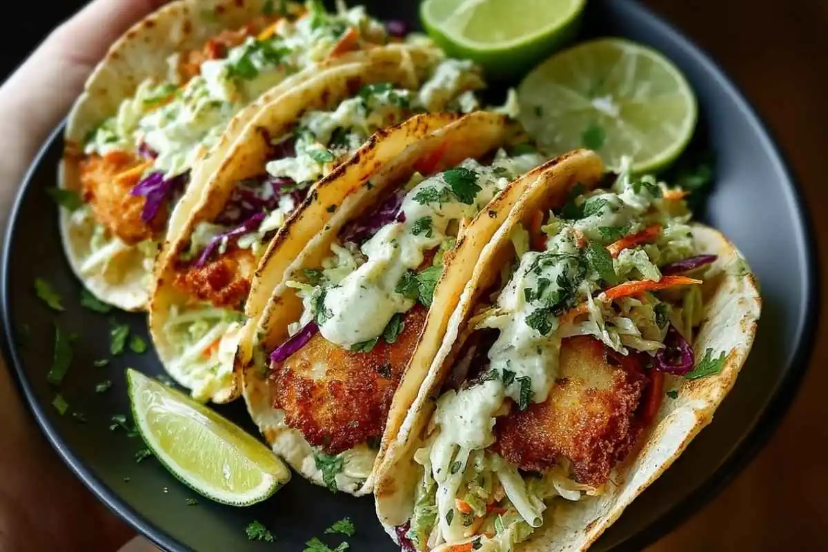Crispy Fish Tacos with Cilantro Lime Slaw