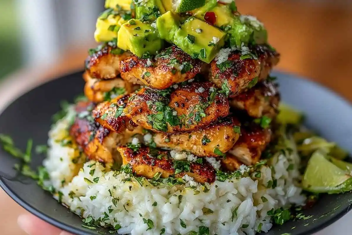Honey Lime Chicken & Avocado Rice Stack